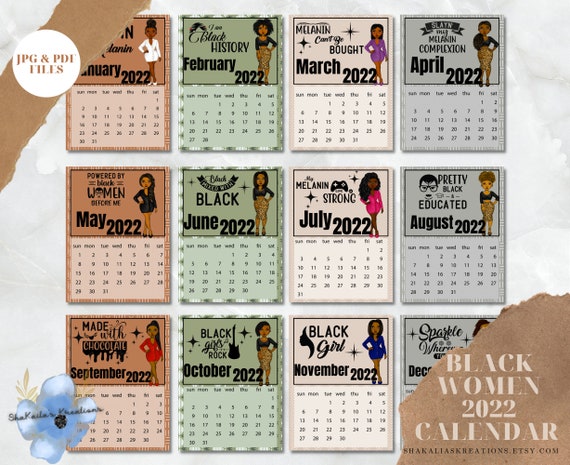 Art & Collectibles Printable Black Women Clipart Calendar 2022 Digital ...