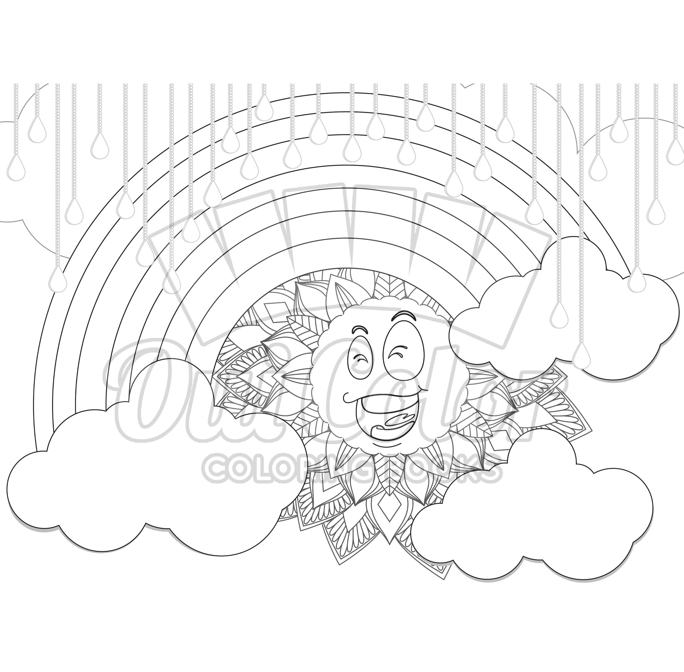 Rainbow Sun Cloud Printable Adult Coloring Pages | Rainbow: Coloring ...