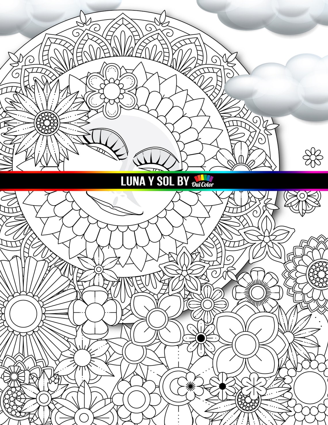Sun Moon Stars Printable Adult Coloring Pages Luna Y Sol: Adult ...