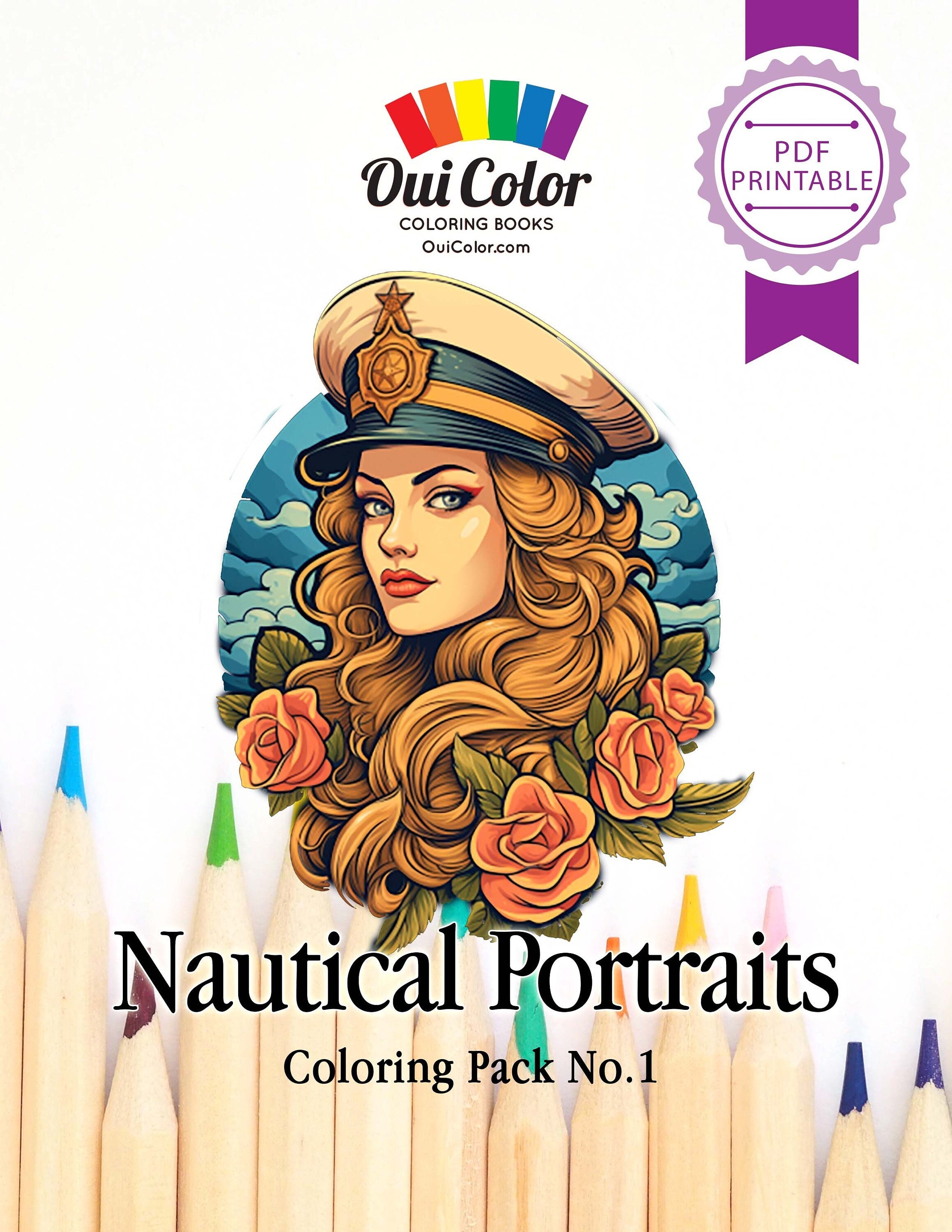 Beautiful Women Nautical Coloring Page | Printable Adult Grayscale ...