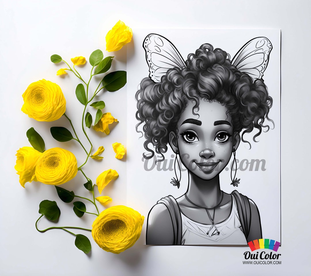 Afrocentric Fairy Grayscale Coloring Page - Black Girl Magic ...