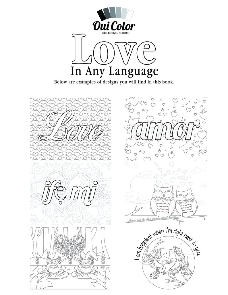 Love Language Cute Printable Adult Coloring Book Love in Any Language ...