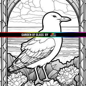 30 Stained Glass Coloring Pages | Bird and Flower Mosaics | Grayscale ...