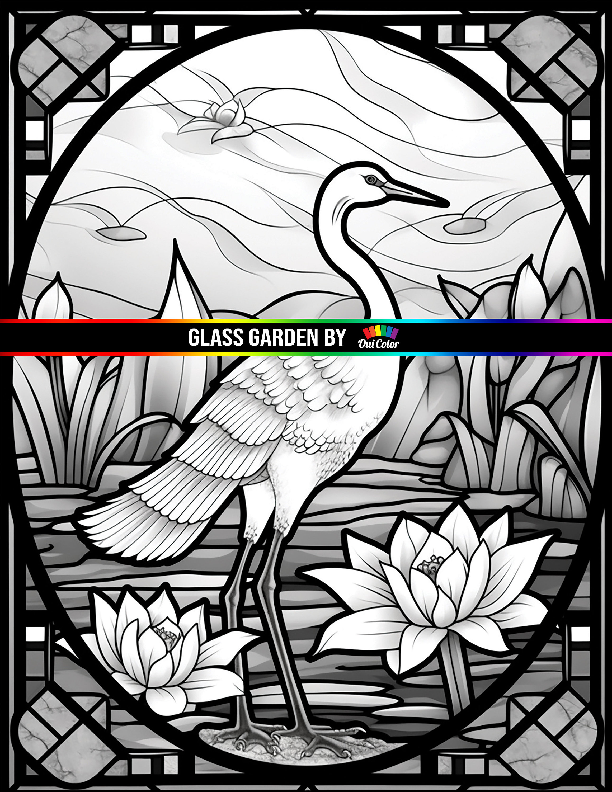 30 Stained Glass Coloring Pages | Bird and Flower Mosaics | Grayscale ...