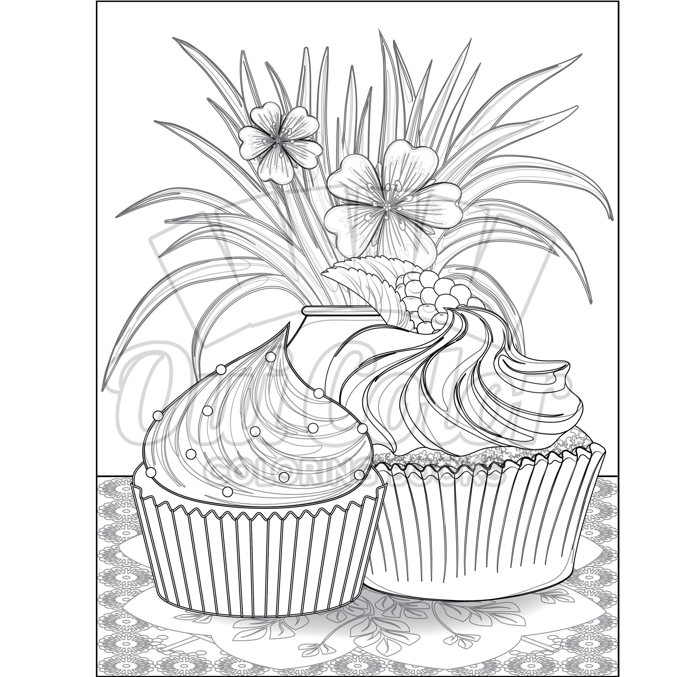 Printable CUPCAKES Bakery Coloring Page | Dessert: Coloring Pack No.1 ...