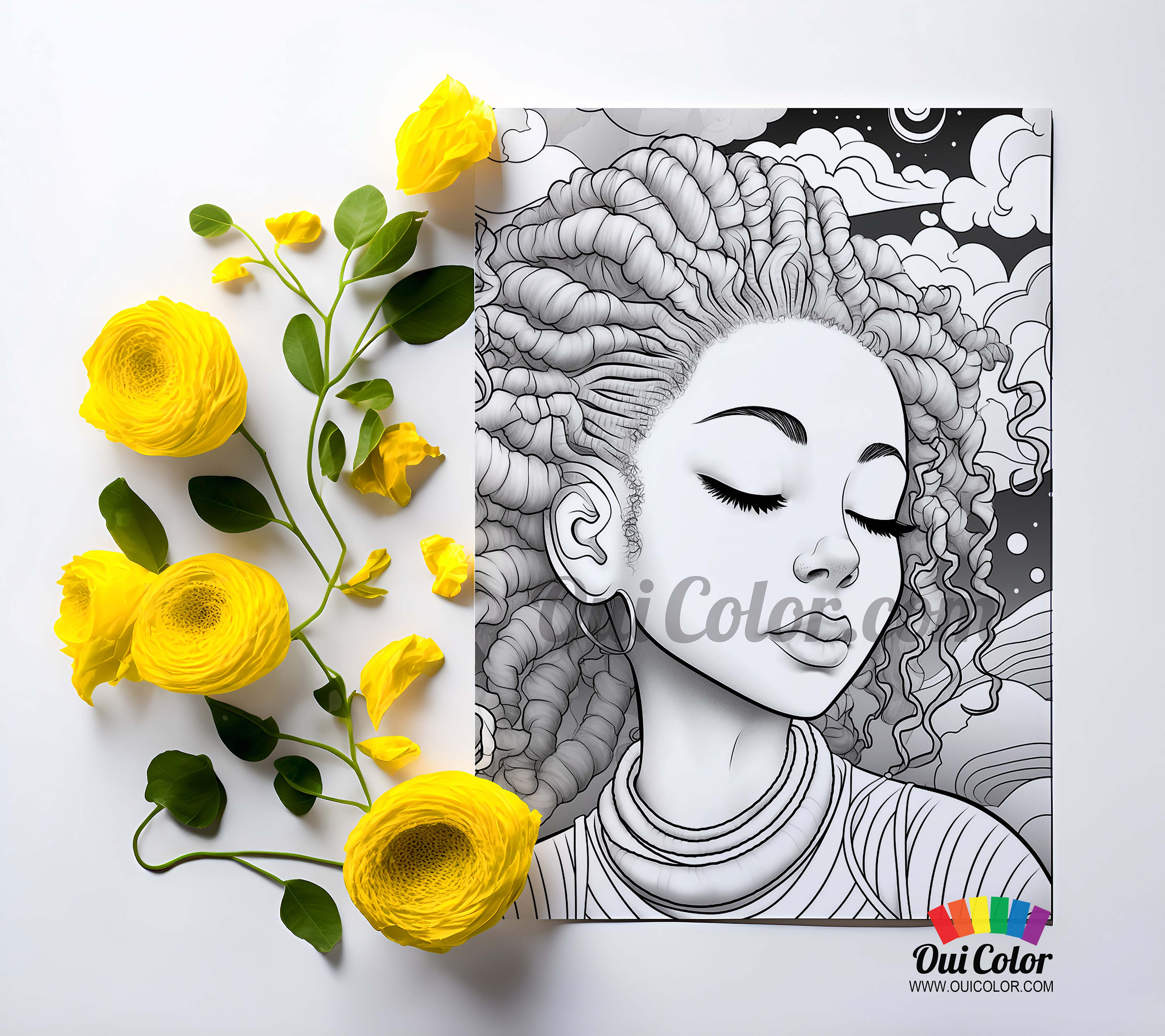 Black Girl Relaxation Grayscale Coloring Page - Celebrate Beauty Within ...