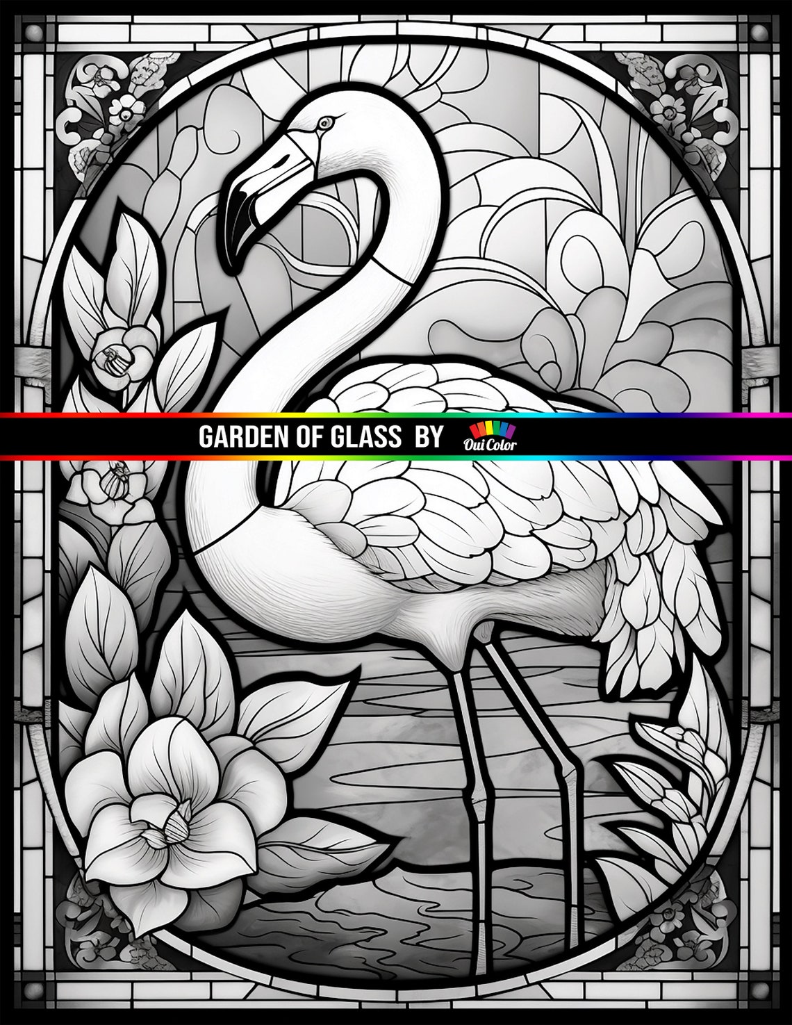 30 Stained Glass Coloring Pages Bird and Flower Mosaics Grayscale ...
