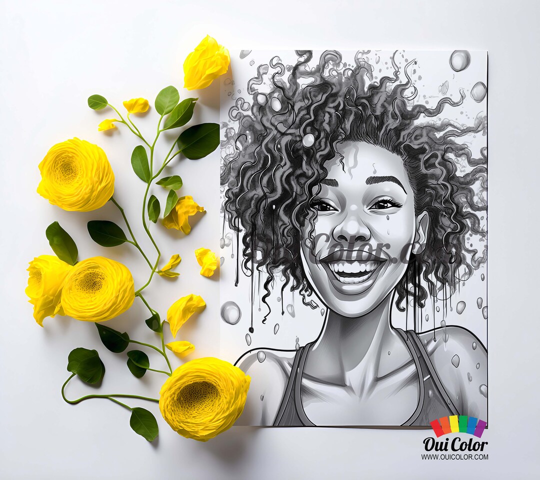 Radiate Black Girl Joy Grayscale Coloring Page - Relaxation and Self ...