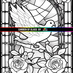 30 Stained Glass Coloring Pages | Bird and Flower Mosaics | Grayscale ...
