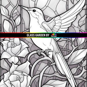 30 Stained Glass Coloring Pages | Bird and Flower Mosaics | Grayscale ...