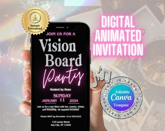Vision Board Party Digital Invitation Canva Editable Template Animated ...