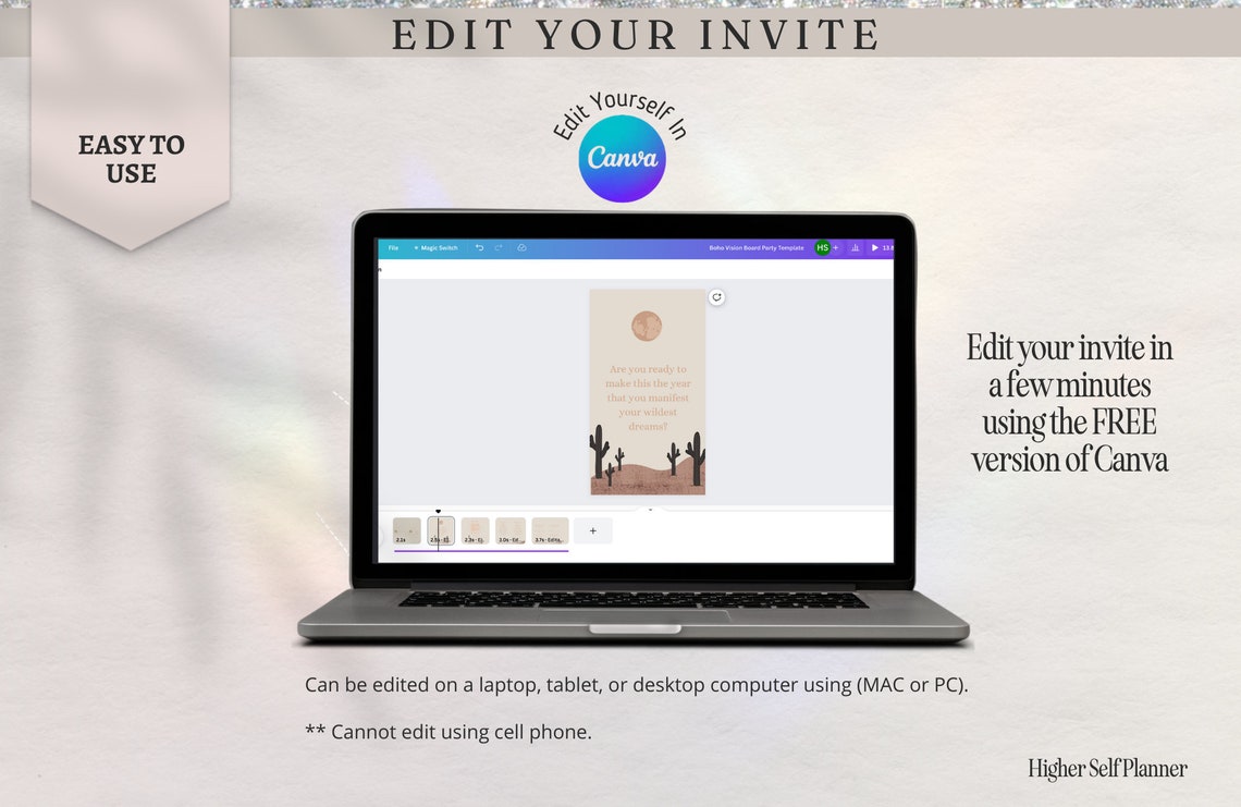 Vision Board Party Digital Invitation Canva Editable Template Animated ...