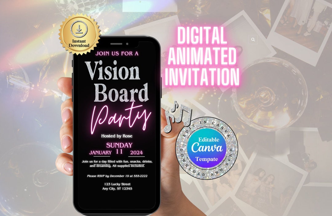 Vision Board Party Digital Invitation Canva Editable Template Done for ...