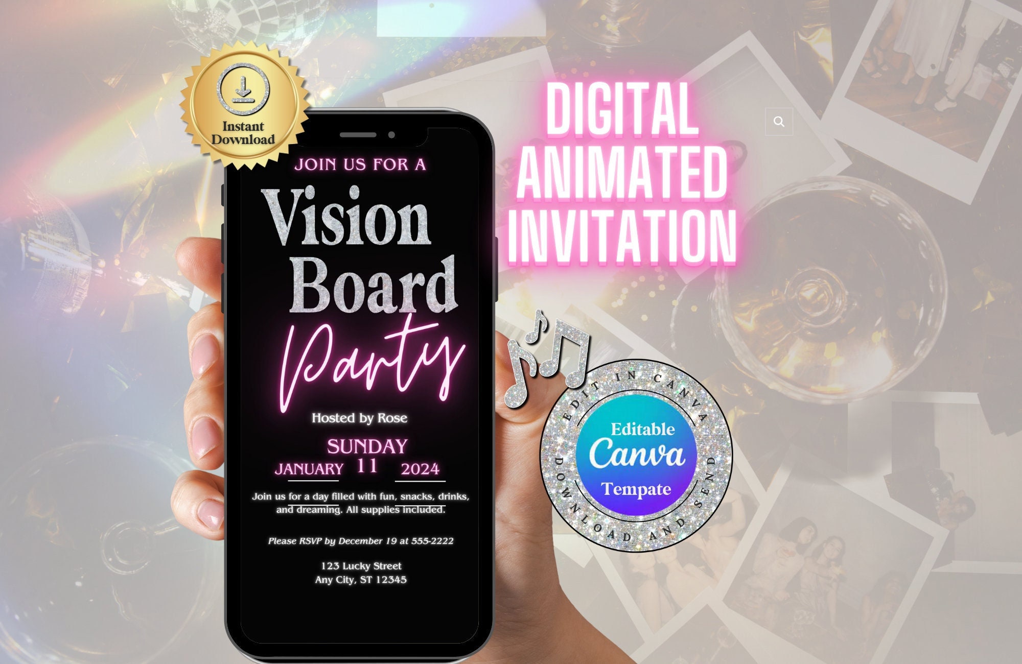 Vision Board Party Digital Invitation Canva Editable Template Done for ...
