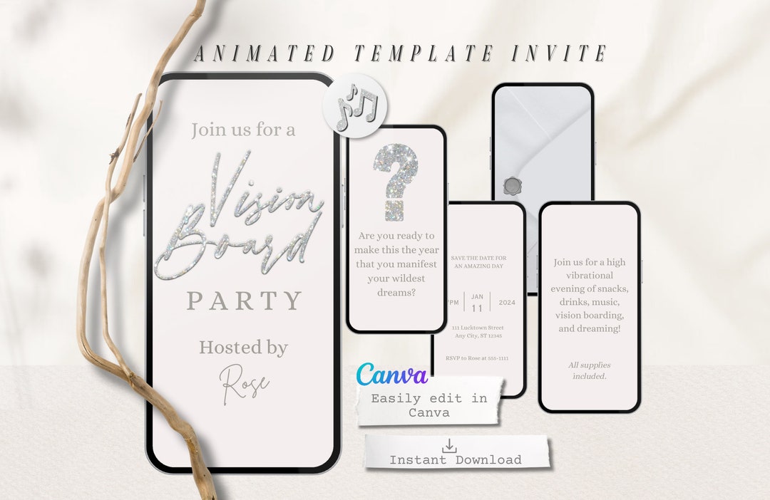 Vision Board Party Digital Invitation Canva Editable Template Animated ...