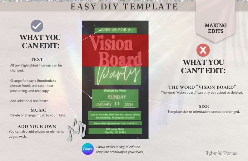 Vision Board Party Digital Invitation Canva Editable Template Done for ...