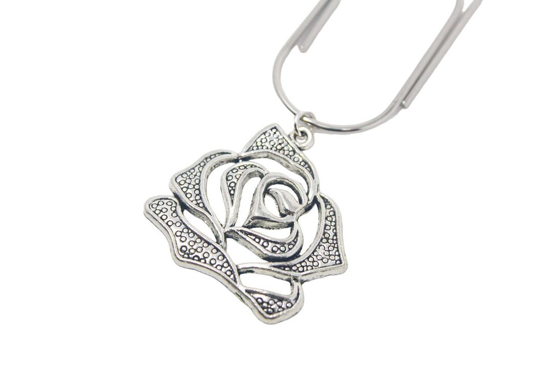 Flower Silver Planner Paperclip - Rose Floral - Jumbo Size - Paper Clip ...