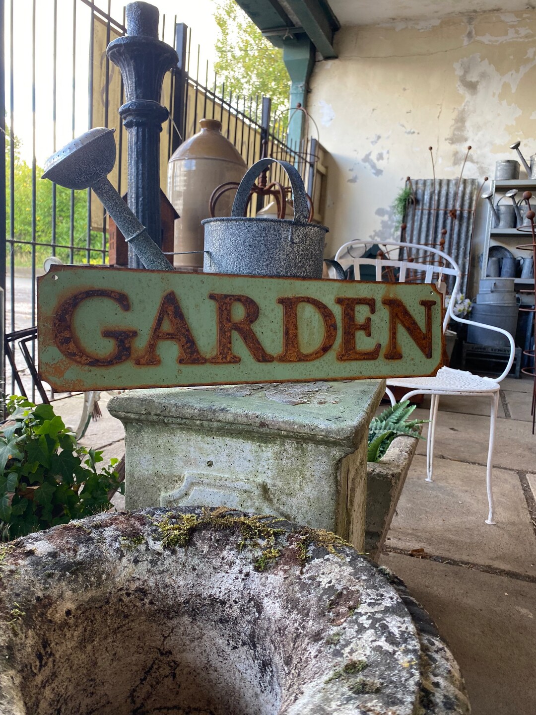 Rusty Garden Sign Verdigris, Roman Font, Industrial Alphabet, Wall ...