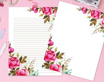 Rose Vine Printable Stationery 8.5x11, Digital Stationery, Digital ...