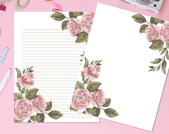 Rose Vine Printable Stationery 8.5x11, Digital Stationery, Digital ...