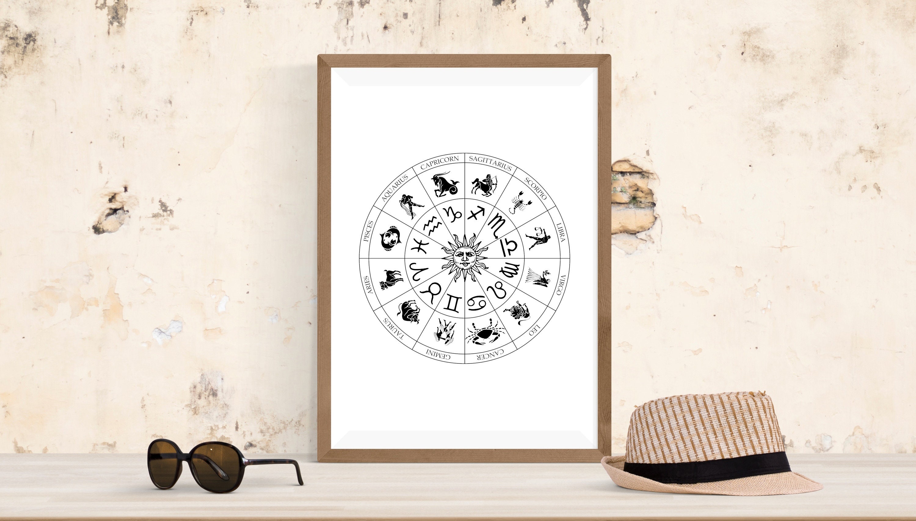 Zodiac Wheel Wall Art Printable, Zodiac Wheel Poster, Astrology, Star ...