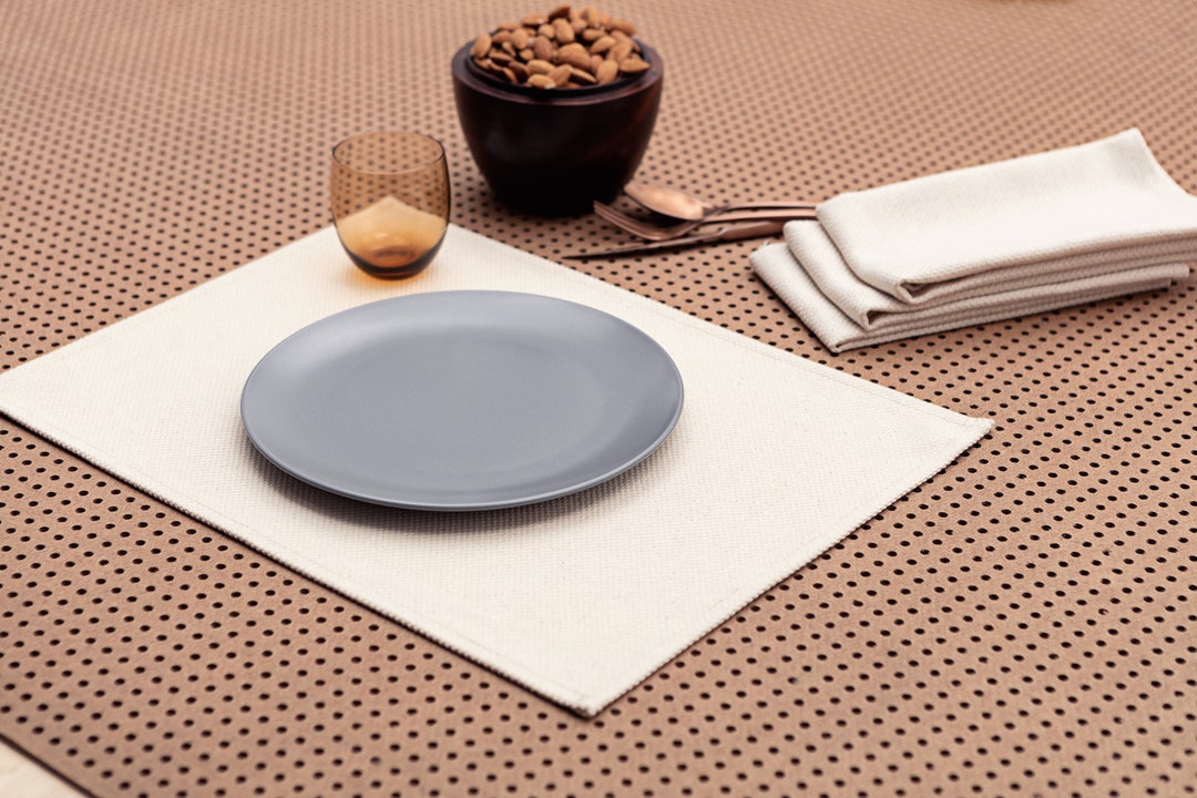Cotton Placemats Set of 4 - Beige - Washable Rectangular Table ...