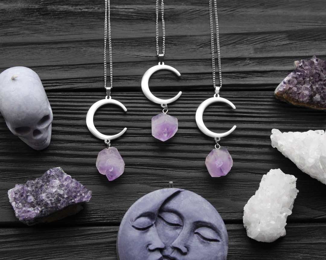 Amethyst Moon Necklace Crescent Moon Necklace Raw Amethyst - Etsy
