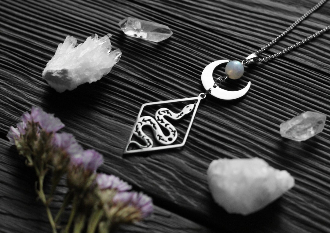 Snake Necklace Serpent Moon Necklace Gothic Jewelry Wiccan Witch ...