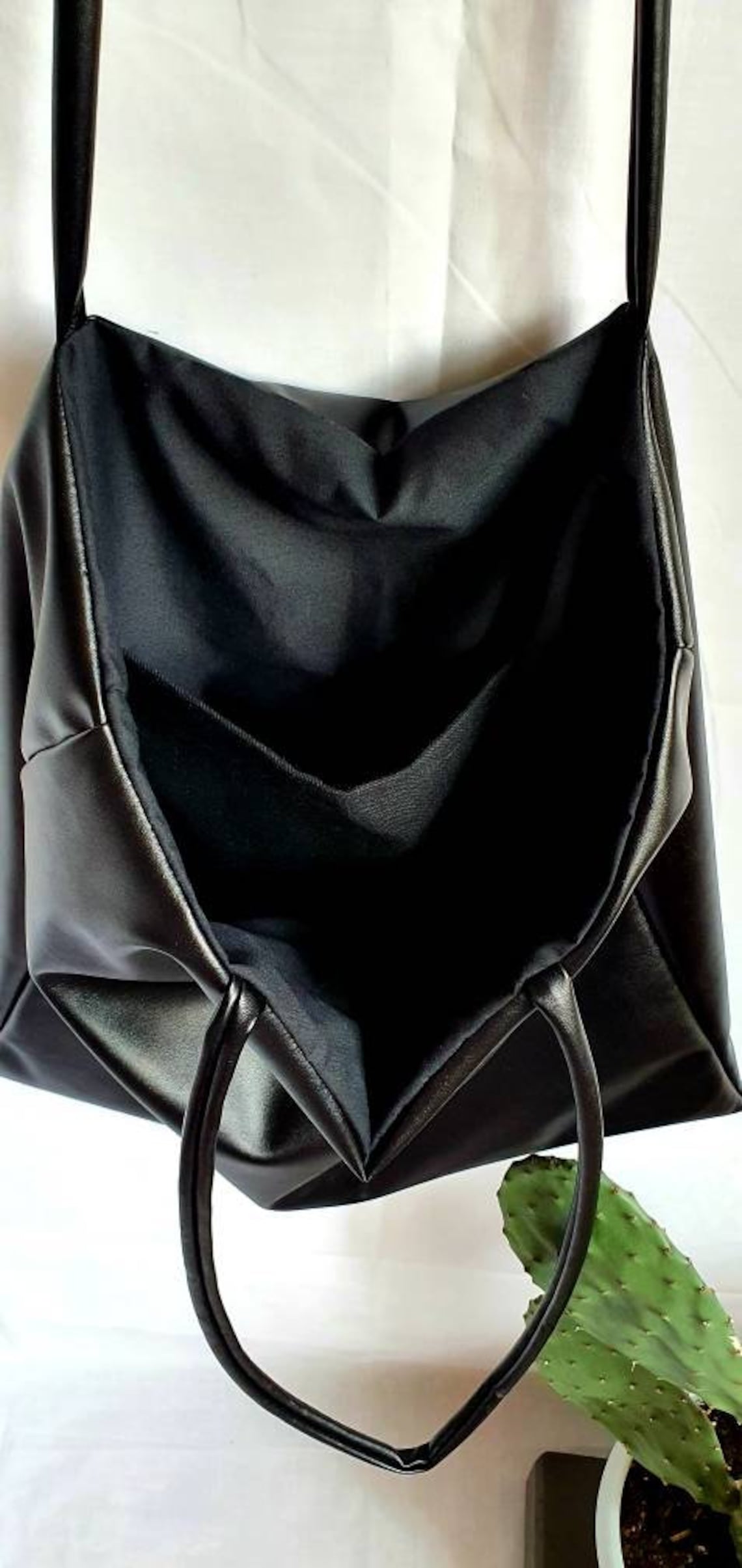 Black Faux Leather Tote Bag - Etsy