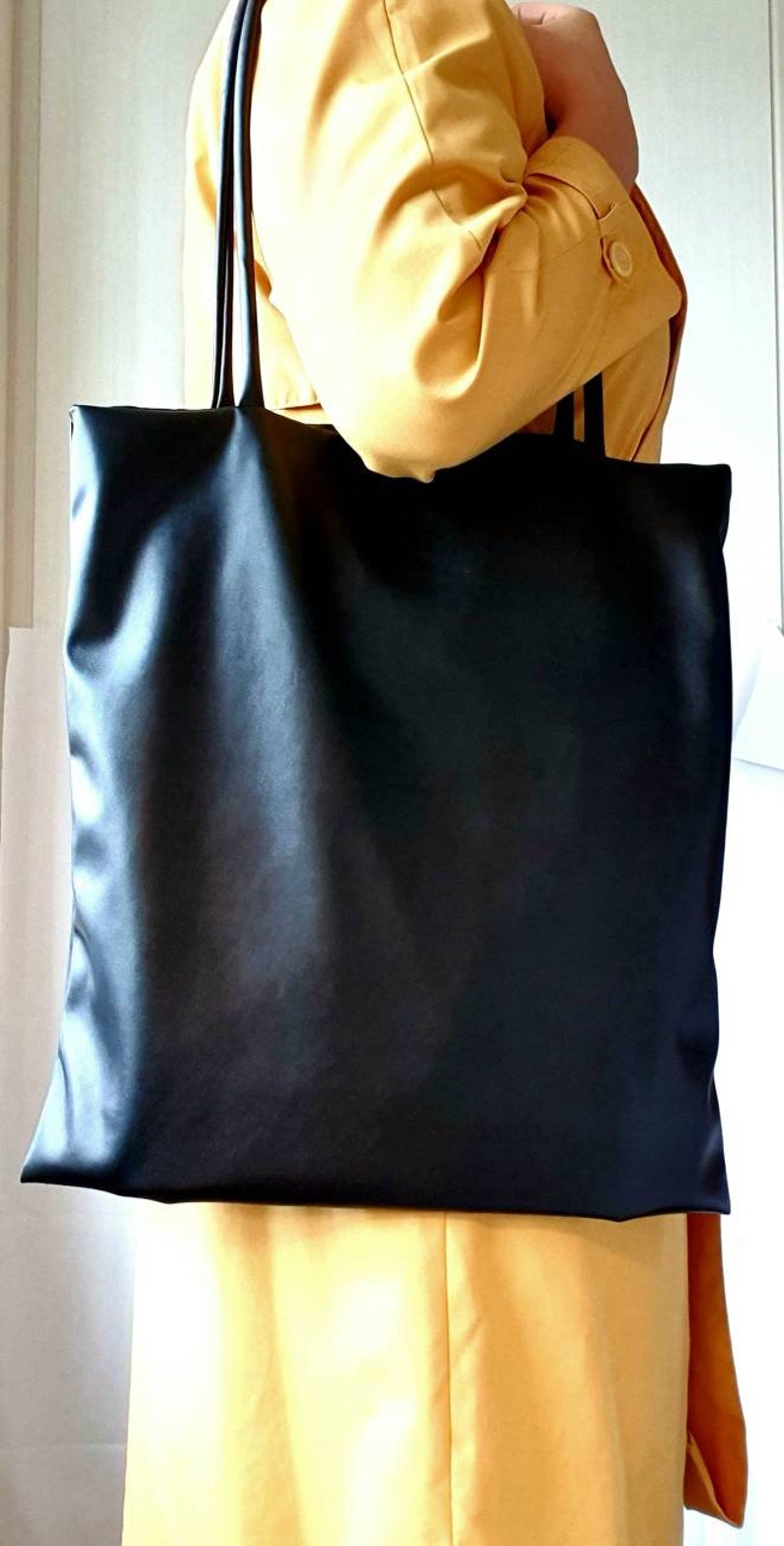 Black Faux Leather Tote Bag - Etsy