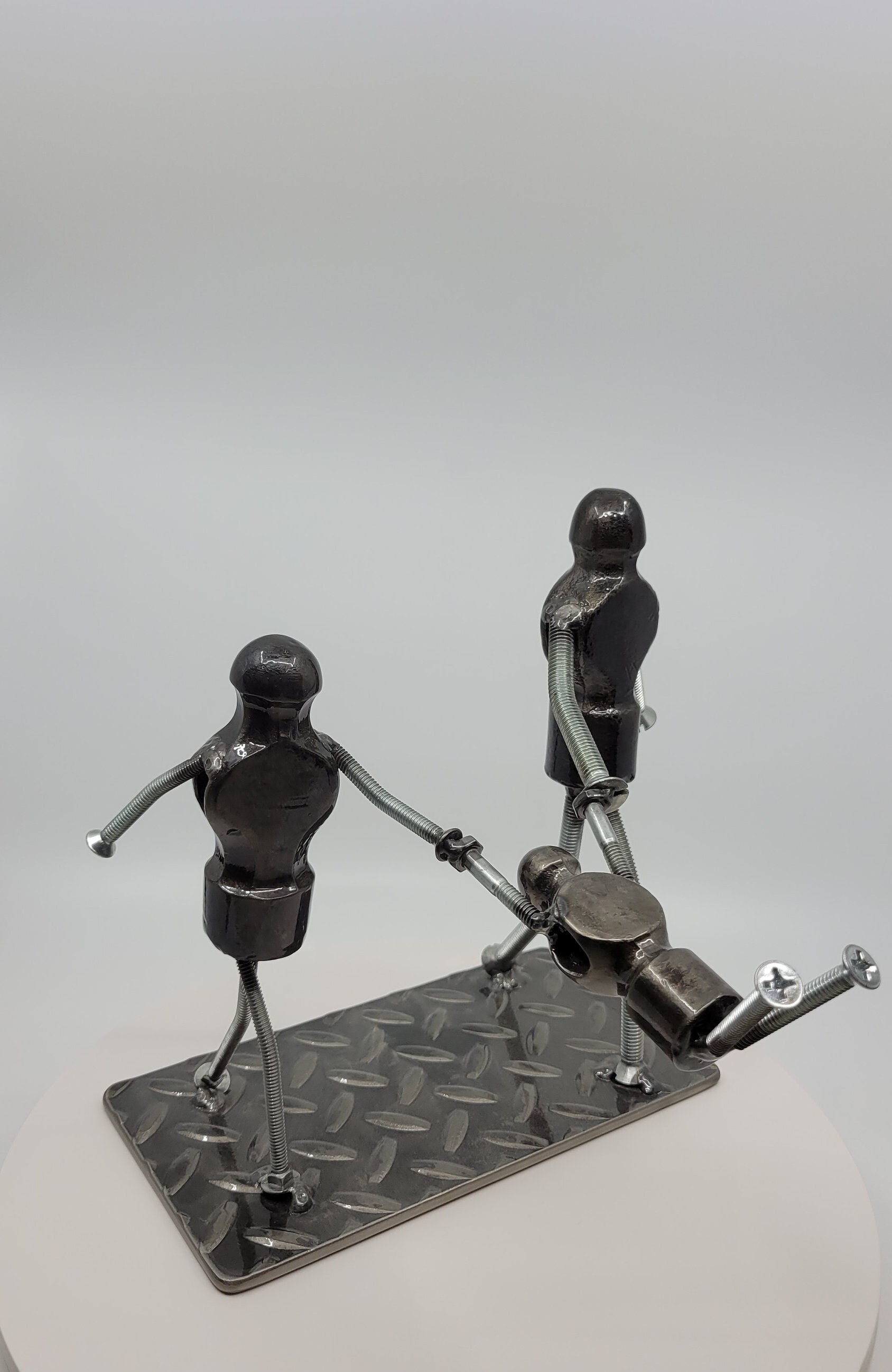 Welded Hammer Family With Swinging Kid on Metal Diamond Plate Base - Etsy