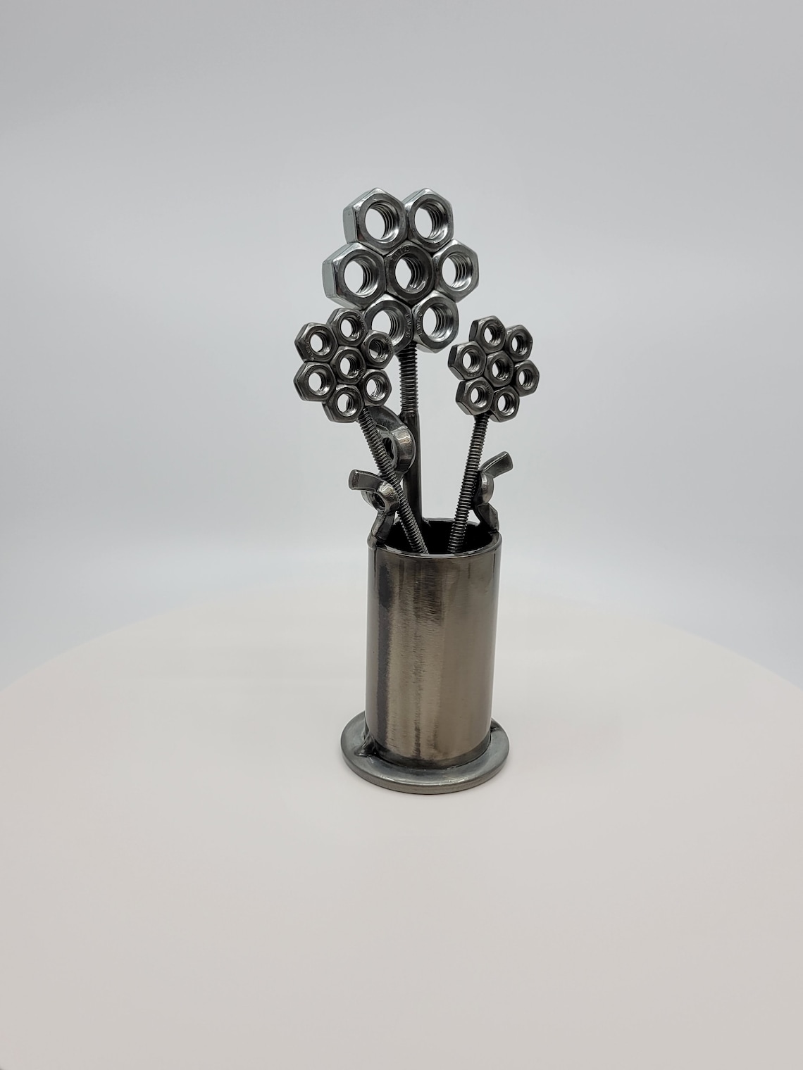 Metal Vase With Three Nuts and Bolts Style Welded Flowers - Etsy