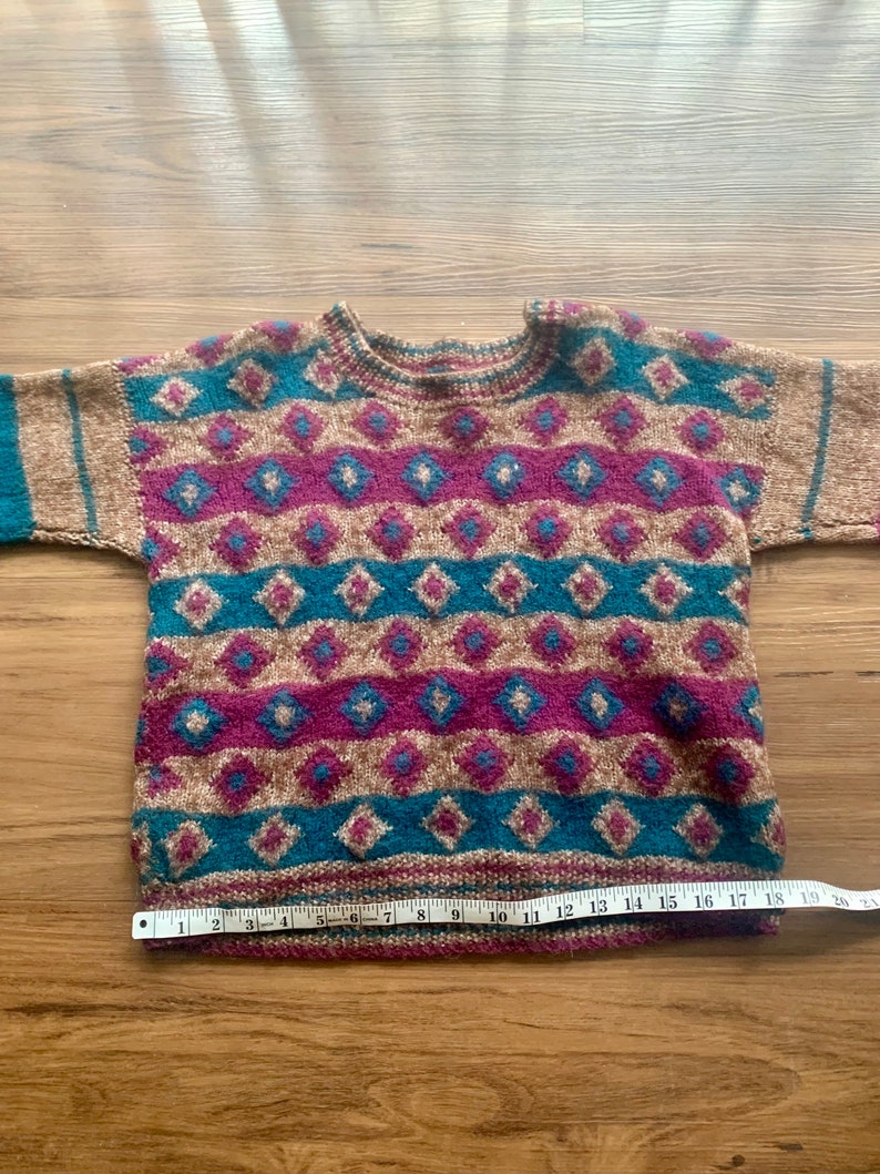 Vintage 90s Handmade Hand Knit Diamond Print Sweater - Etsy