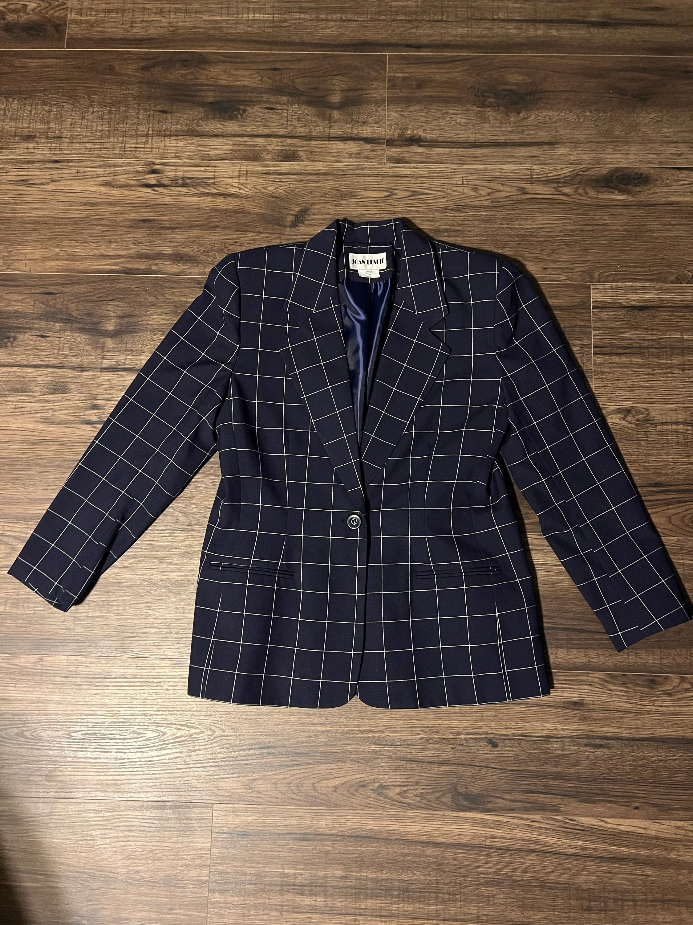 Vintage 80s Navy Check Single Button Blazer - Etsy