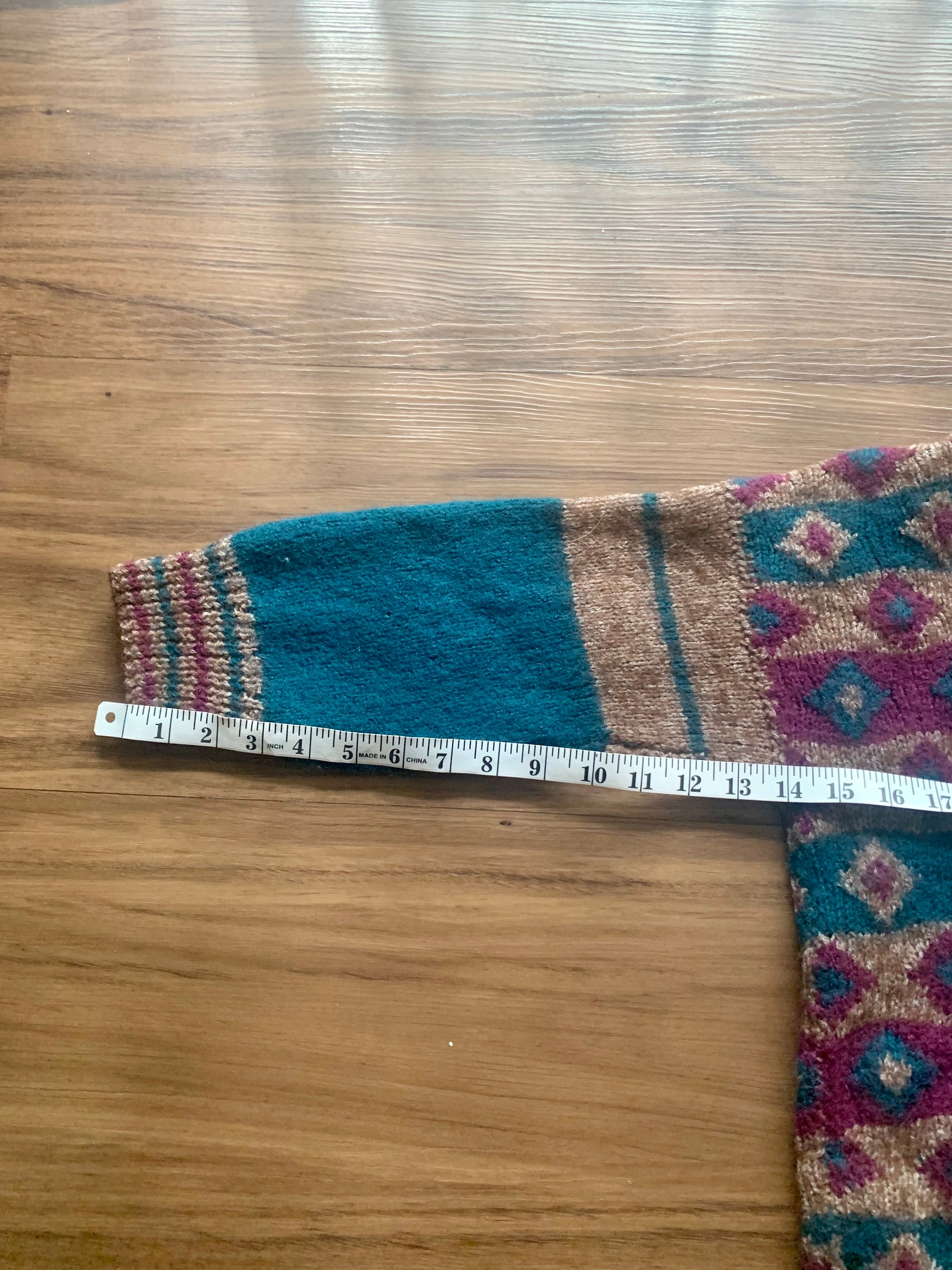 Vintage 90s Handmade Hand Knit Diamond Print Sweater - Etsy