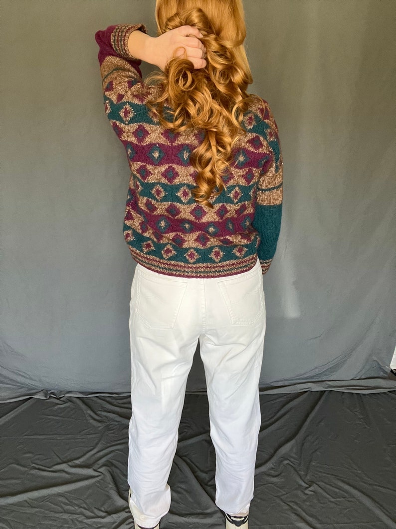 Vintage 90s Handmade Hand Knit Diamond Print Sweater - Etsy
