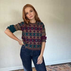 Vintage 90s Handmade Hand Knit Diamond Print Sweater - Etsy