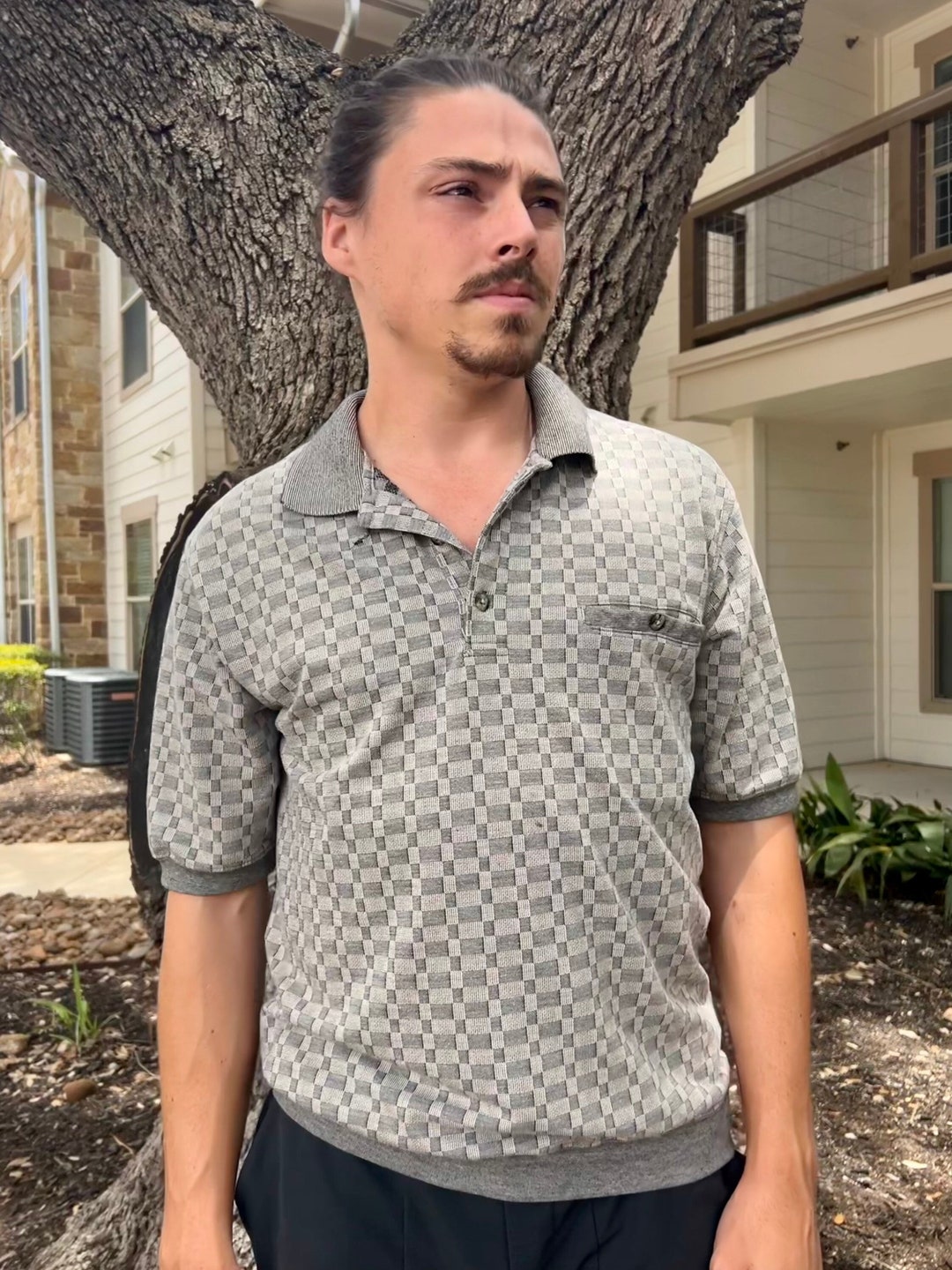 Vintage Checkered Henley Polo Shirt - Etsy