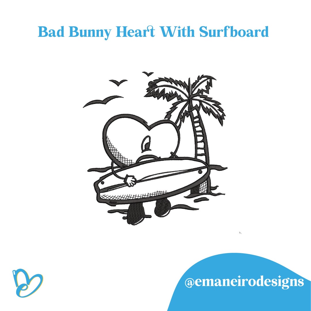 Bad Bunny Heart With Surfboard Embroidery Design, 4 Sizes, Digital ...