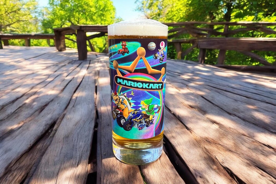 Mario Kart 8 Awesome Rainbow Road One of A Kind Beer Glass Bowser Luigi ...