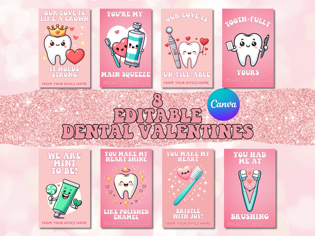 8 Editable Dental Valentine's Day Cards | Valentine Dental Office Card ...