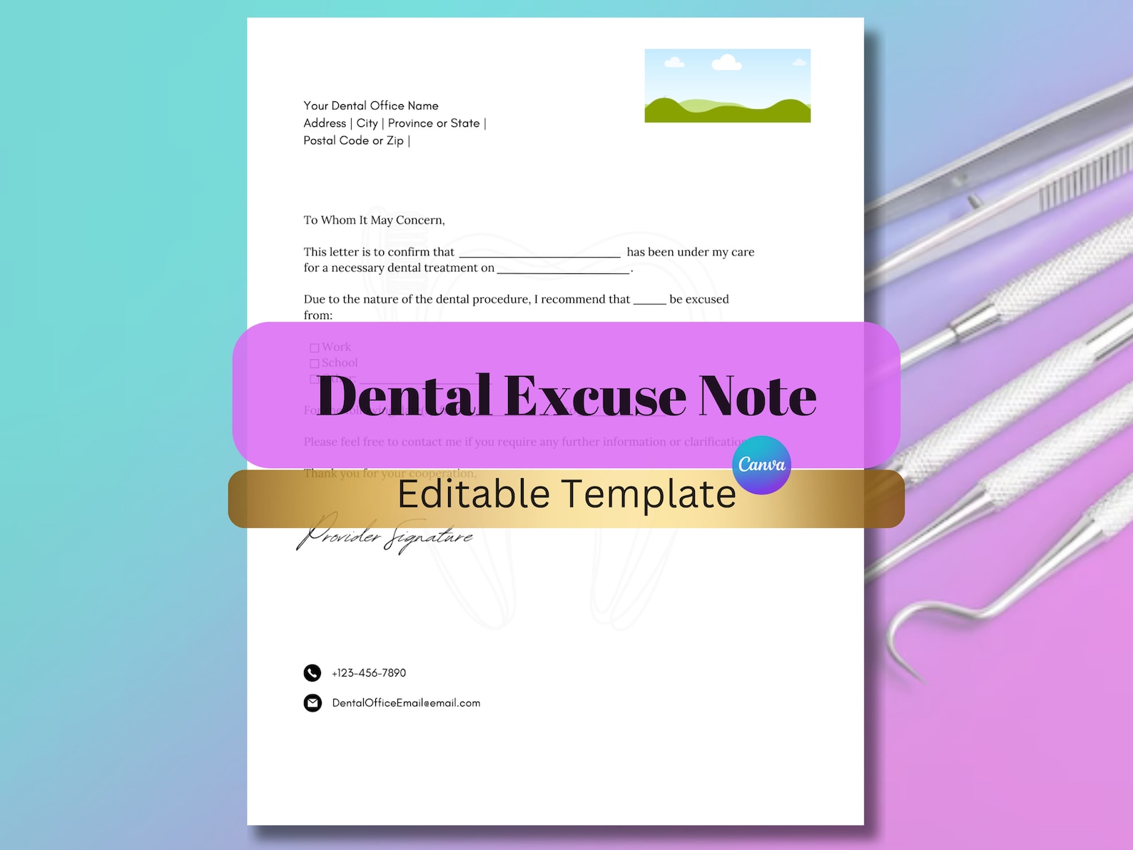 Dentist Excuse Note Template | Dental Work Excuse Letter | Doctors Note ...