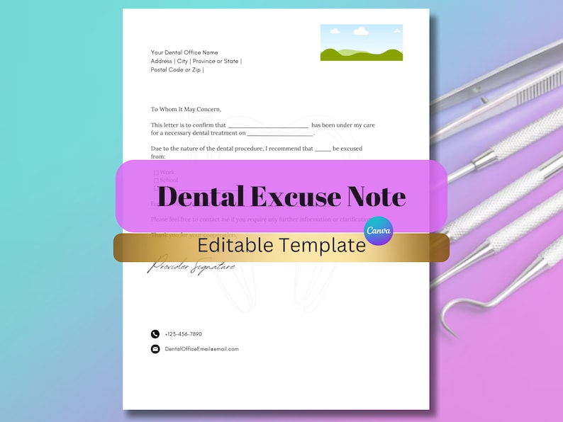 Dentist Excuse Note Template | Dental Work Excuse Letter | Doctors Note ...