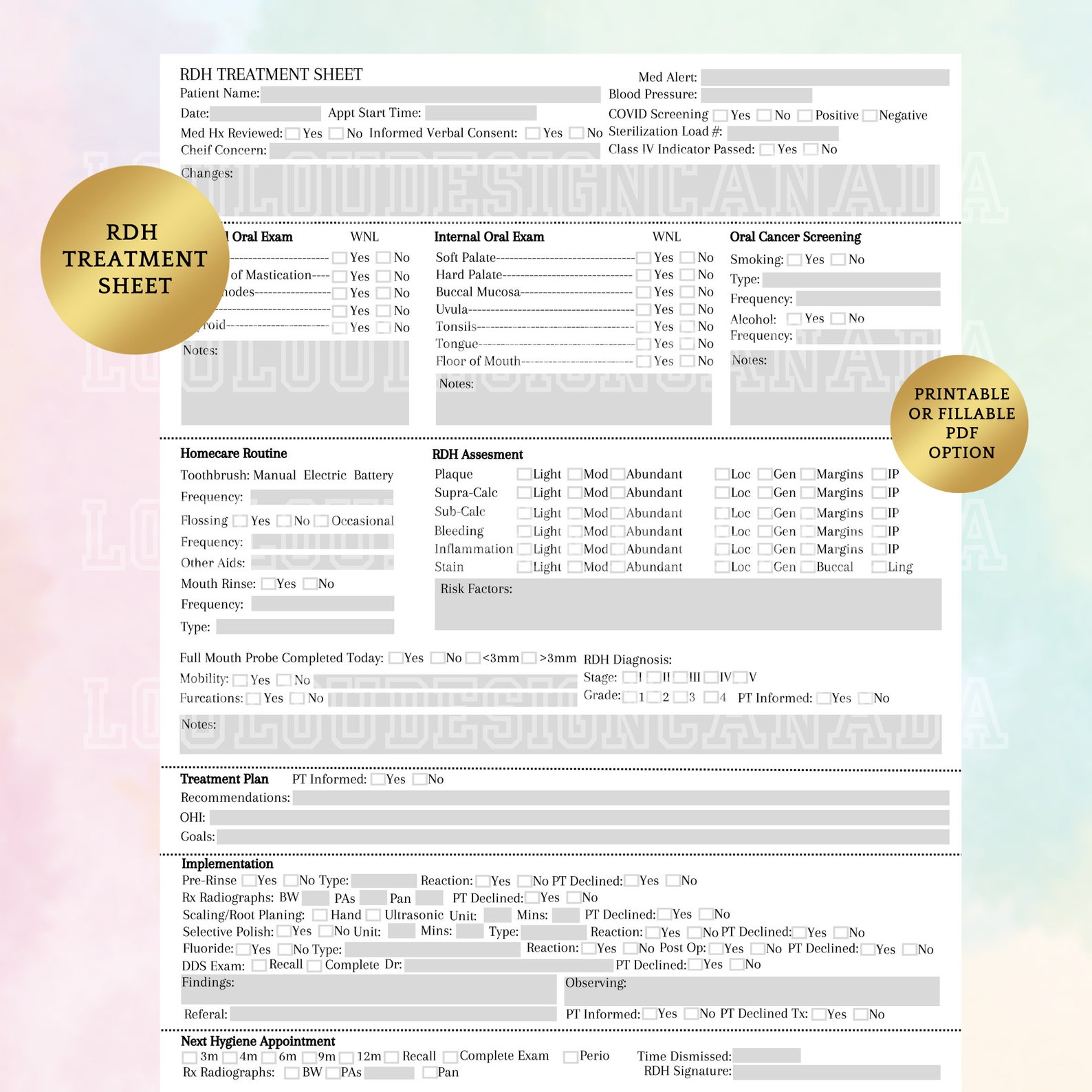 RDH Documentation | Fillable and Printable Template | Dental Notes ...