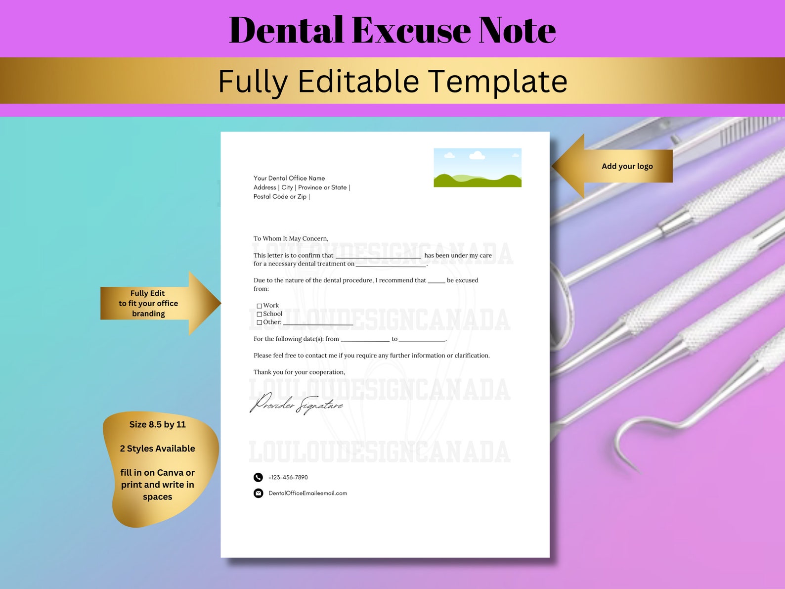 Dentist Excuse Note Template | Dental Work Excuse Letter | Doctors Note ...