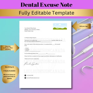 Dentist Excuse Note Template | Dental Work Excuse Letter | Doctors Note ...