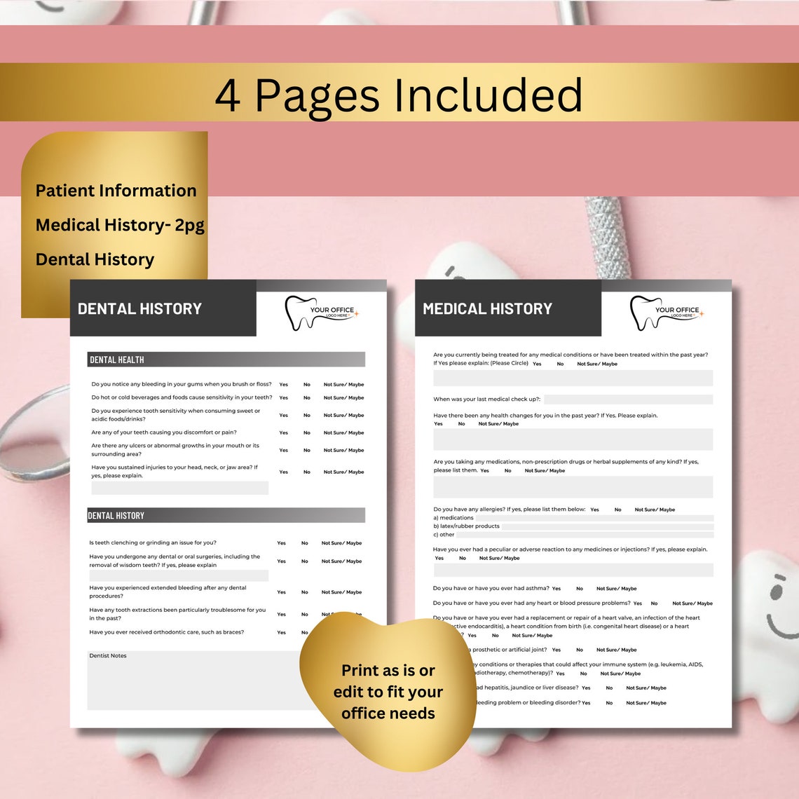 New Patient Form | Editable Dental Intake Forms | Dental Office ...