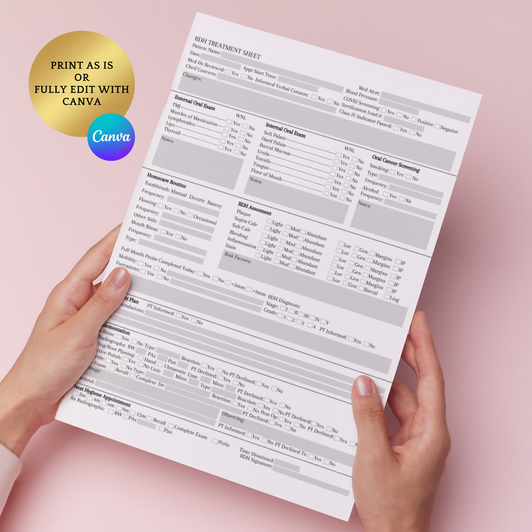 RDH Documentation | Hygiene Treatment Sheet | Dental Treatment Notes ...