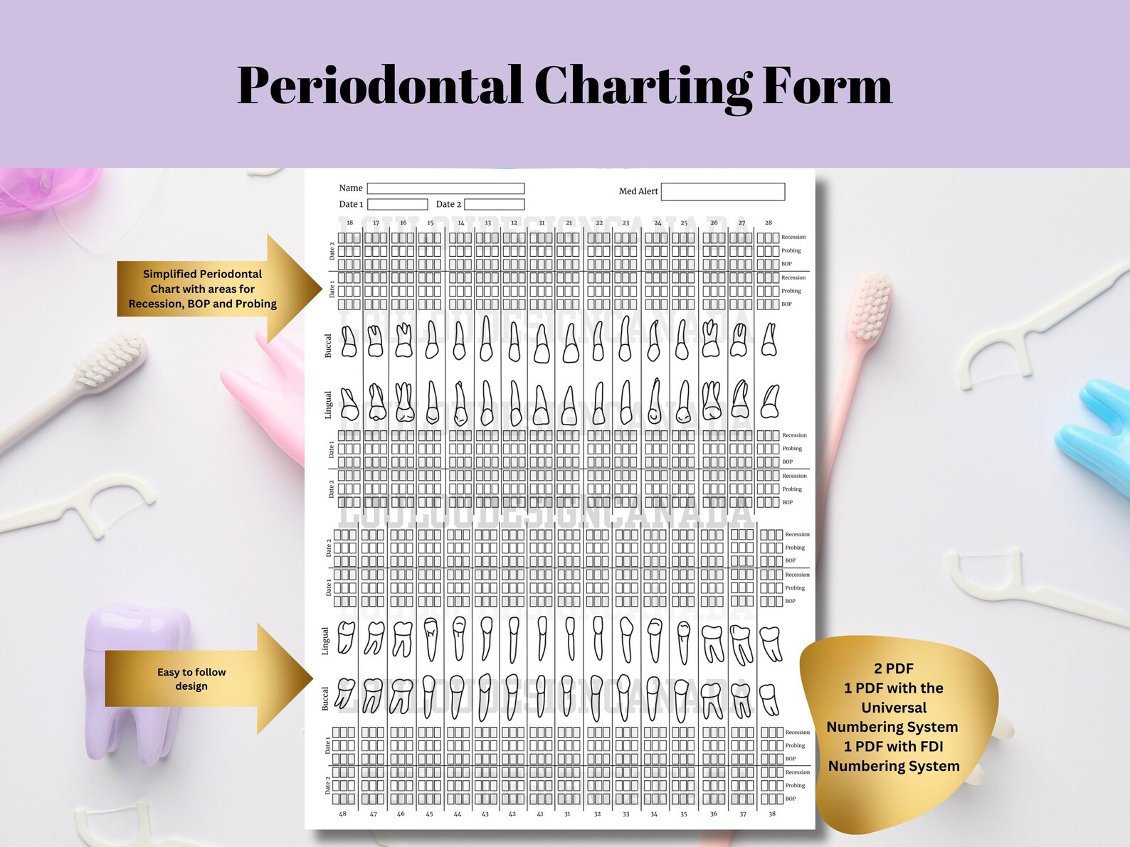 Periodontal Charting Form | Printable Perio Chart | Dental Office ...