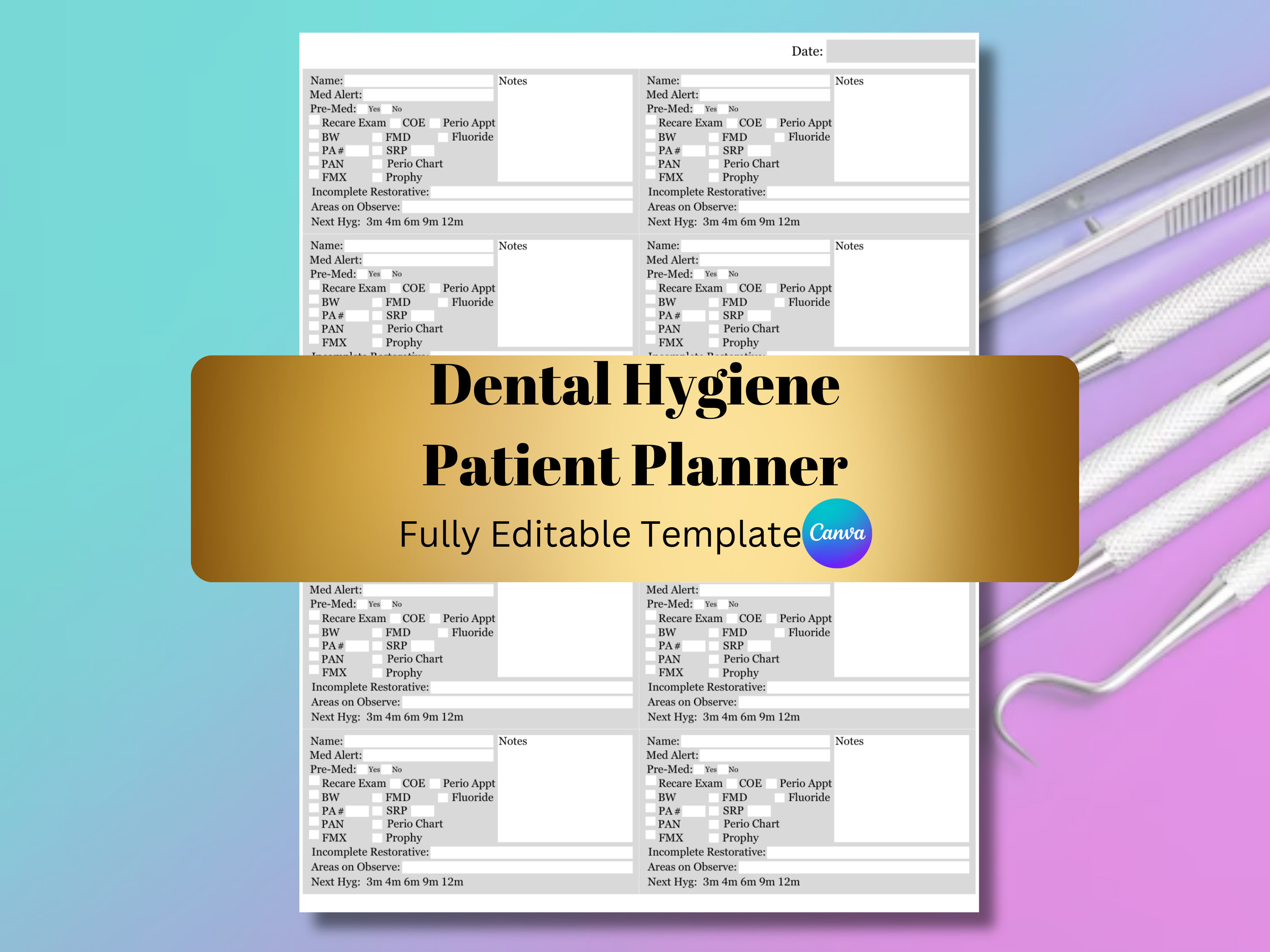 Dental Hygiene Patient Treatment Planner | Editable Dental Template ...